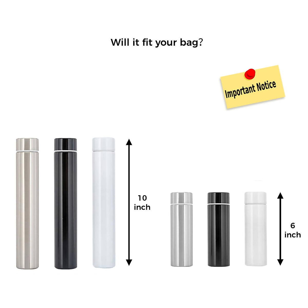 Jumigra Insulated Water Bottle, 18/8 (304) Stainless Steel, Super Slim Skinny Mini, Portable, Leak Proof, 8oz, Black