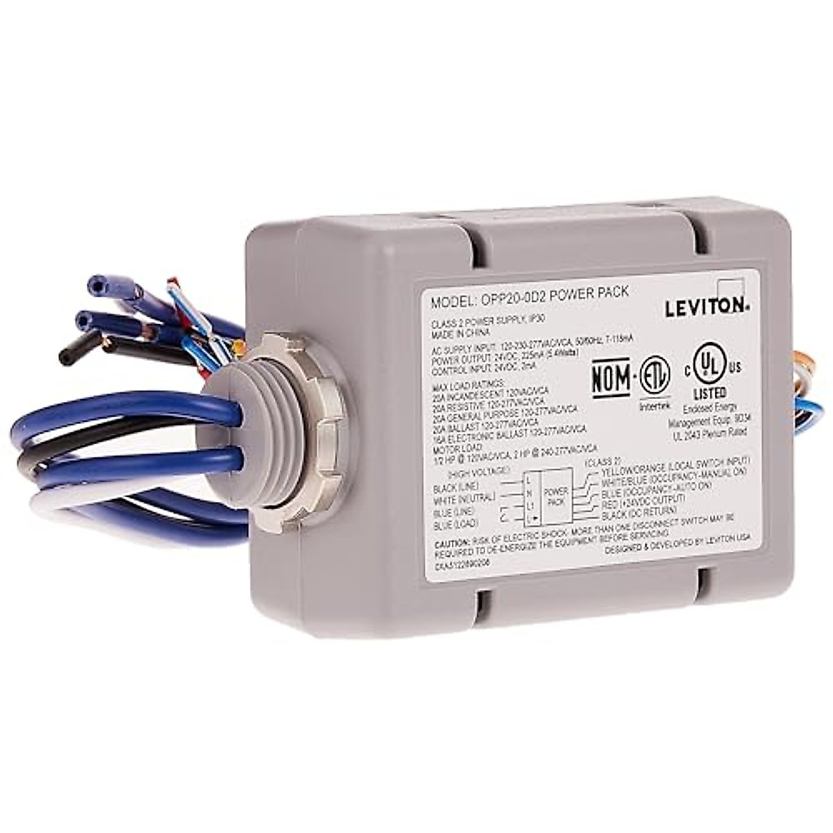 Leviton OPP20-D2 20-Amp Super Duty Power Pack for Occupancy Sensors, Basic with Auto-On, Manual-On and Local Switch Inputs, Gray