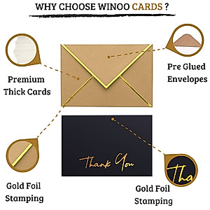 Heavy Duty Thank You Cards with Envelopes - 36 PK - Gold Thank You Notes 4x6 Inches Thank You Cards Wedding Thank You Cards Small Business Graduation Bridal Shower Vintage Navy Green Brown