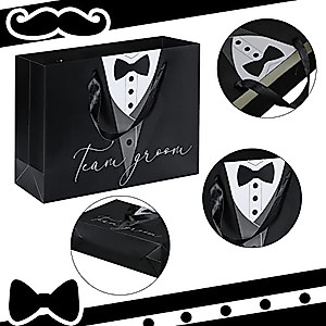 10 Pieces Groomsmen Gift Bags Tuxedo Gift Bag Set Wedding Treat Bags Groomsmen Bags Set of 10 Wedding Tuxedo Treat Bags 14" x 10" x 4.5" for Wedding Father's Birthday Boss Anniversary