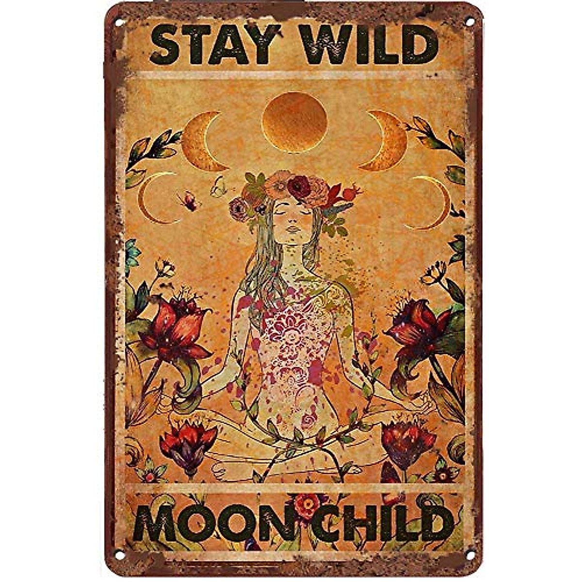 LINQWkk Creative Tin Sign Stay Wild Moon Child Funny Novelty Metal Retro Wall Decor for Home Gate Garden Bars Restaurants Cafes Office Store Pubs Club Gift 12 X 8 INCH Plaque Sign, 12x8