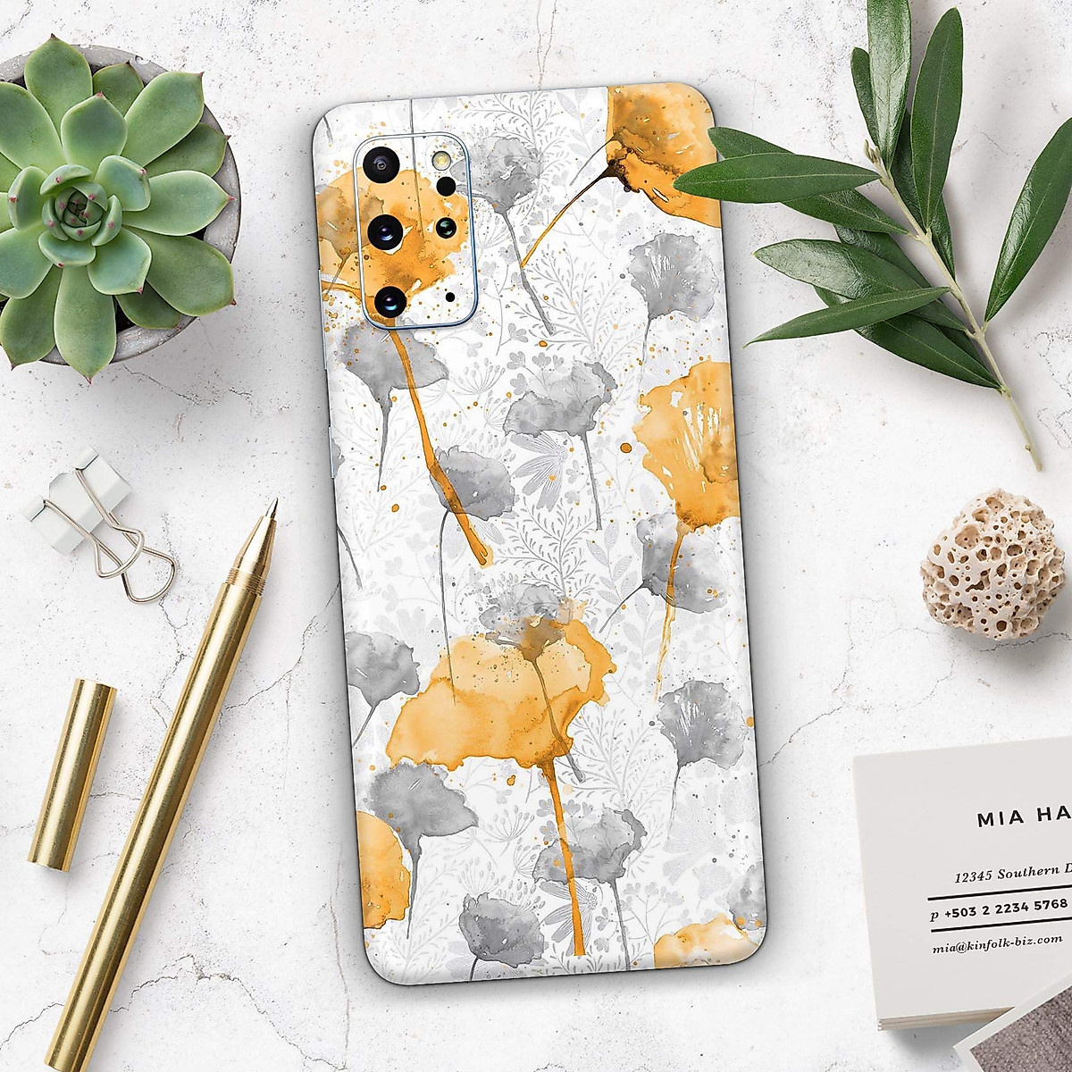 DesignSkinz Karamfila Yellow & Gray Floral V11 Protective Vinyl Decal Wrap Skin Cover Compatible with The Samsung Galaxy S20 (Screen Trim & Back Glass Skin)