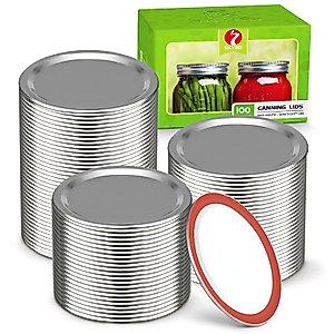 100-Count, WIDE Mouth Canning Lids for Ball, Kerr Jars - Split-Type Metal Mason Jar Lids for Canning - Food Grade Material, 100% Fit & Airtight for Wide Mouth Jars (86mm)