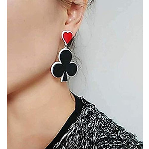 GUOXIAOMEI Playing Cards Pattern Drop Earring Fashion Party Gift Charms Hearts Spades Plum Poker Acrylic Earring Jewelry (Red 1)
