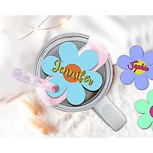 Personalized Tumbler Topper, Flower Tumbler Topper 30 40 64 oz Personalized Tumbler Topper Tumbler Cup Accessory Name Plate