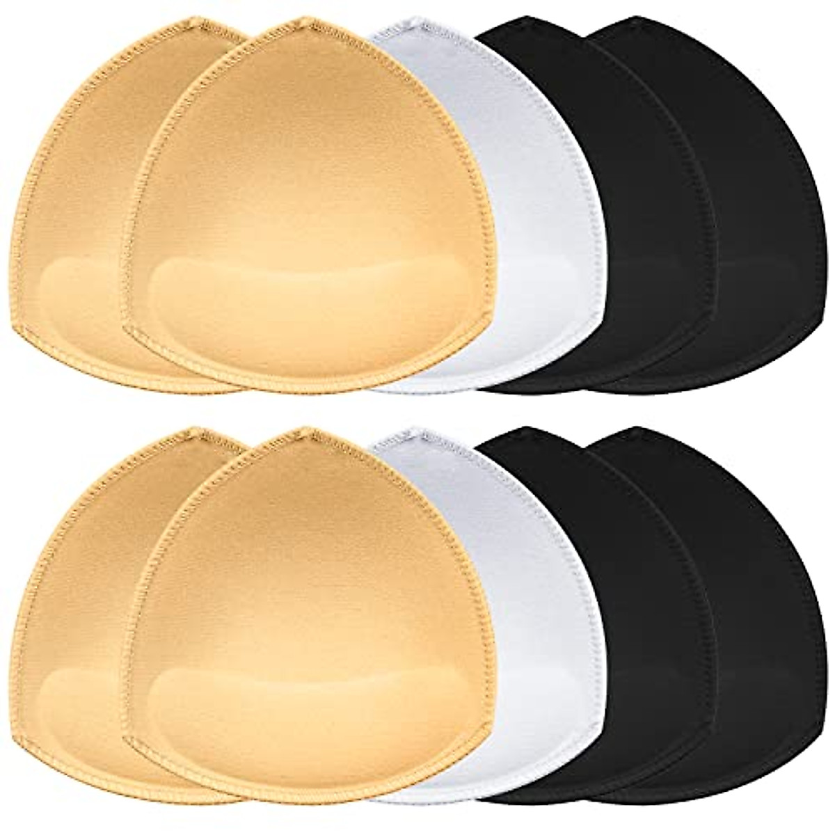 FANMAOUS 5 Pairs Bra Pad Insert,Removable Sport Bra Cups Inserts Triangle Breathable Bra Pads for Yoga Bra Swimsuits Bikini (L (2 Beige 2 Black 1 White))