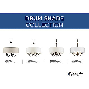 Drum Shade Collection 5-Light White Textured Linen Shade Farmhouse Chandelier Light Antique Bronze