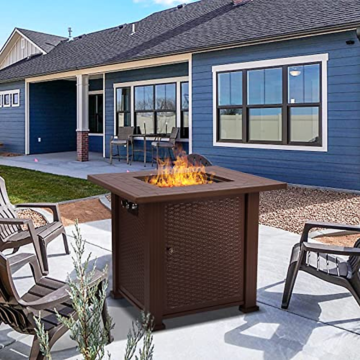 SINGLYFIRE 28 Inch Propane Fire Pit Table Square 2 in 1 Fire Table 50,000 BTU with Cover, Lid and 6.6lbs Lava Rock,Gas Fire Pit Table for Outside Patio, Garden, Backyard, Deck, Brown (SGFP-001C)