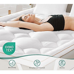 FLEXPEDIC Mattress Topper Queen,Extra Soft Pillow Top Mattress Topper for Firm Bed,Cooling Cloud-Like 1200GSM Down Alternative Filled,4 Anchor Elastic Bands,60 * 80 Inches,White