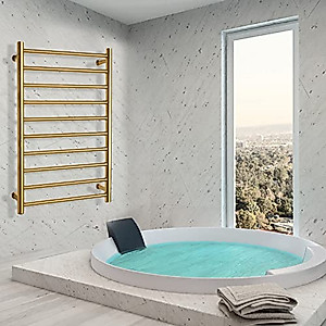 ILROOMH Heated Towel Warmer for Bathroom, Wall Mounted Hot Towel Racks, Stainless Steel Heated Towel Drying Rack, Gold (Hardwire)