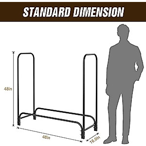 Storeonwall 4ft Heavy Duty Outdoor Firewood Racks, Fire Wood Holder Indoors, Log Storage Rack with Cover (Black)