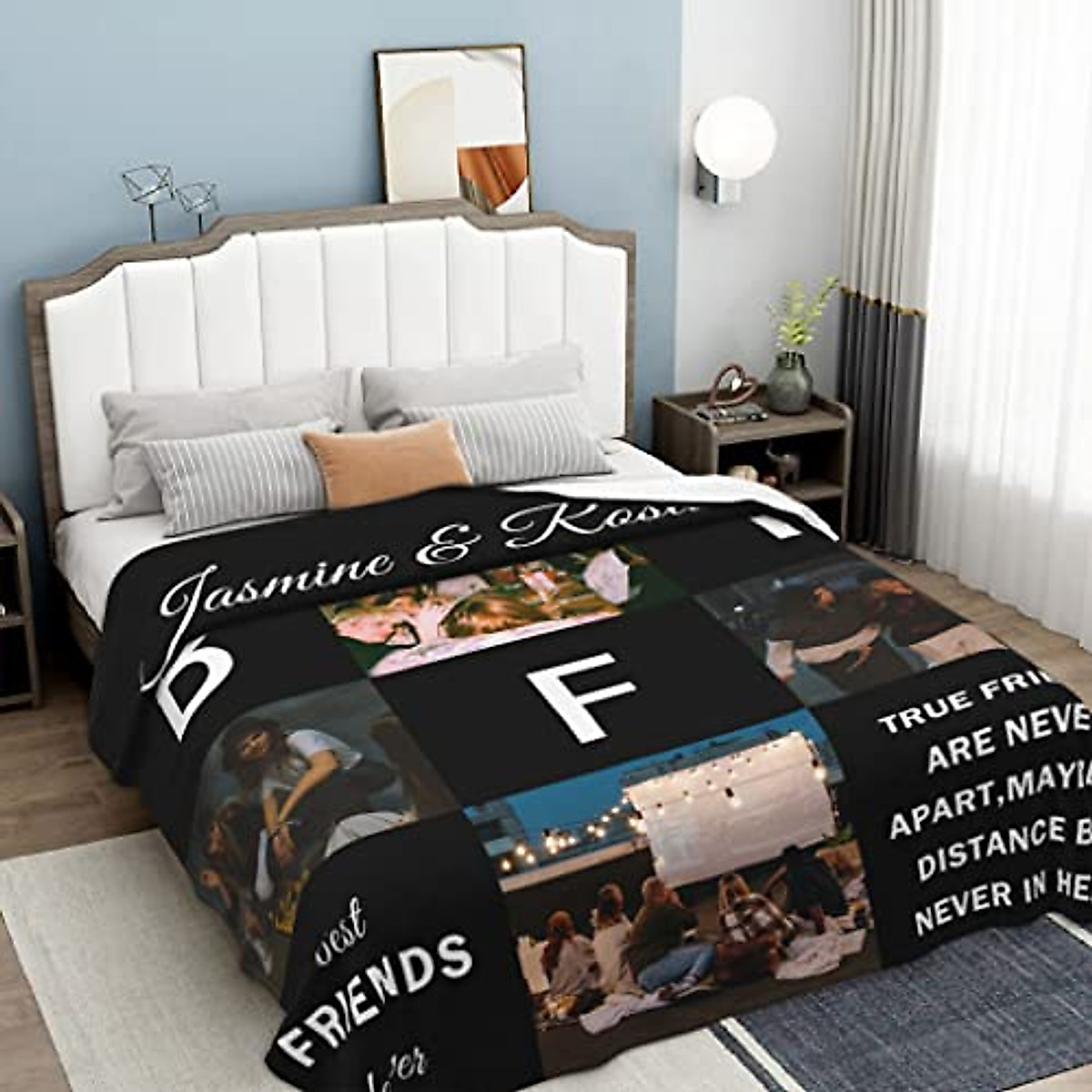 Custom Blanket with Text Photos, Customized Personalized Picture Blankets Best Friend Bestie Sister BFF Halloween Christmas New Year Birthday Gifts