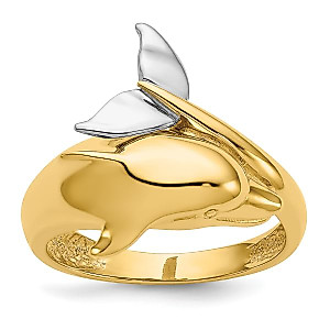 IceCarats 14K Two Tone Gold Sea Dolphin Ocean Fish Beach Nautical Ring Size 7.5