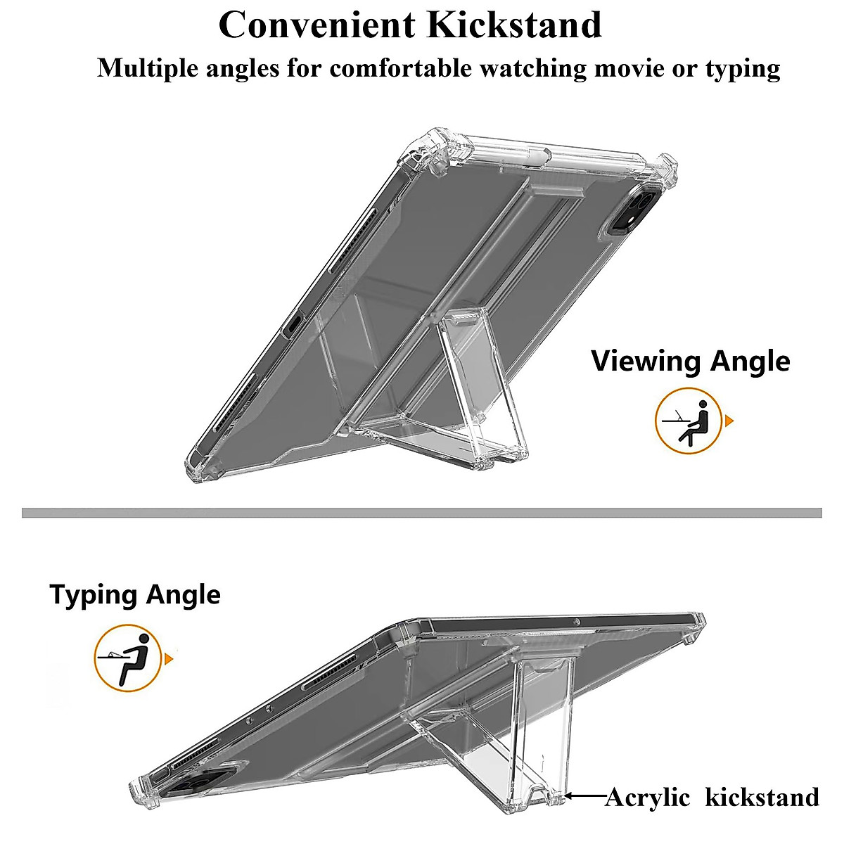 UUcovers Clear Stand Case for iPad Pro 12.9 Inch 6th/5th/4th/3rd Generation (2022/2021/2020/2018) with Pencil Stylus Pen Holder/Kickstand Soft TPU Back Transparent Shockproof Lightweight Cover, Clear