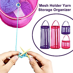 ZHOSXRC Yarn Bag,Small Crochet Bag Organizer,Yarn Storage Knitting Bags with Zipper,Portable Mesh Holder Yarn Storage Organizer Crochet Organizer for Carrying Crochet Hooks (Purple,S)