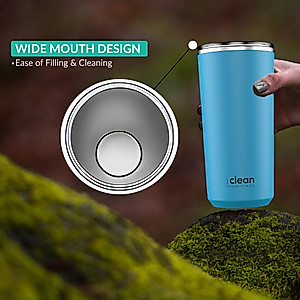 The Clean Hydration Co Insulated Stainless Steel Travel Mug Cup | Double Wall Ceramic Tumbler | No Metal Taste in Coffee Tumbler 20 Oz | Aqua
