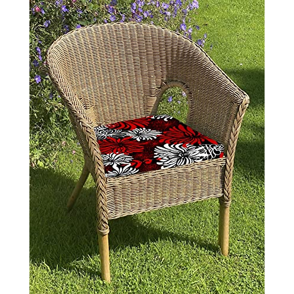Red White Outdoor Waterproof Cushion Chair Cover Set of 2, Abstract Black Chrysanthemum Flower Patio Furniture Sofa Couch Seat Cushions Protector Slipcover with Ties, 20''x18''x4''