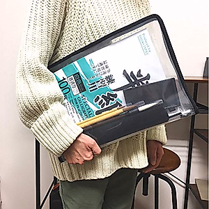 Japanese calligraphy set 9 parts | Shodo calligraphy pen (three brushes) and paper, inkstone and ink stick, non slip underlay, Paperweight, with clear case (Dark Blue edge/Clear case)