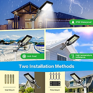 AKOFUN 2 Pack 1600W Solar Street Light, 120000 Lumens Dusk to Dawn Solar Outdoor Lights Motion Sensor Waterproof IP66 6000K Security Solar Flood Light for Yard, Garage, Garden
