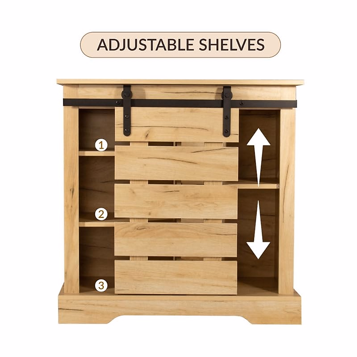 IULULU Buffet Cabinet, Wooden Accent Sideboard with Sliding Barn Door and Interior Shelves for Hallway, Kitchen, Living Room, Bedroom Table, Natural