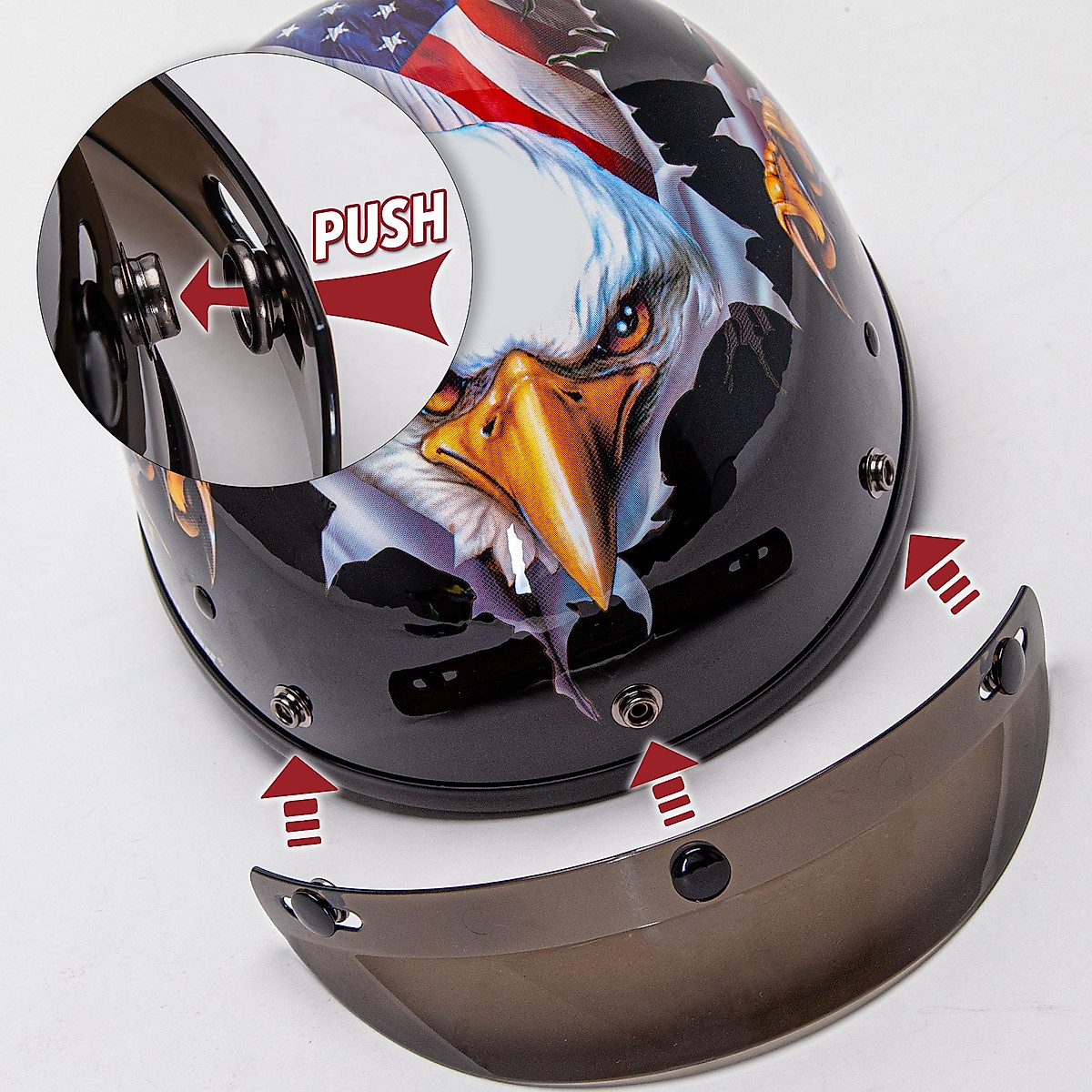 Cartman Cruiser Scooter Motorcycle Half Face Helmet, Patriotic Eagle USA Graphics, DOT Approved for Bike Scooter ATV UTV Chopper, Large