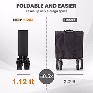 HEYTRIP Collapsible Wagon Beach Wagon Cart Heavy Duty with Big Wheels for Sand, Utility Wagon with 200L Capacity & 286LBS Load-Bearing, Side Pocket and Brakes for Shopping Camping Garden