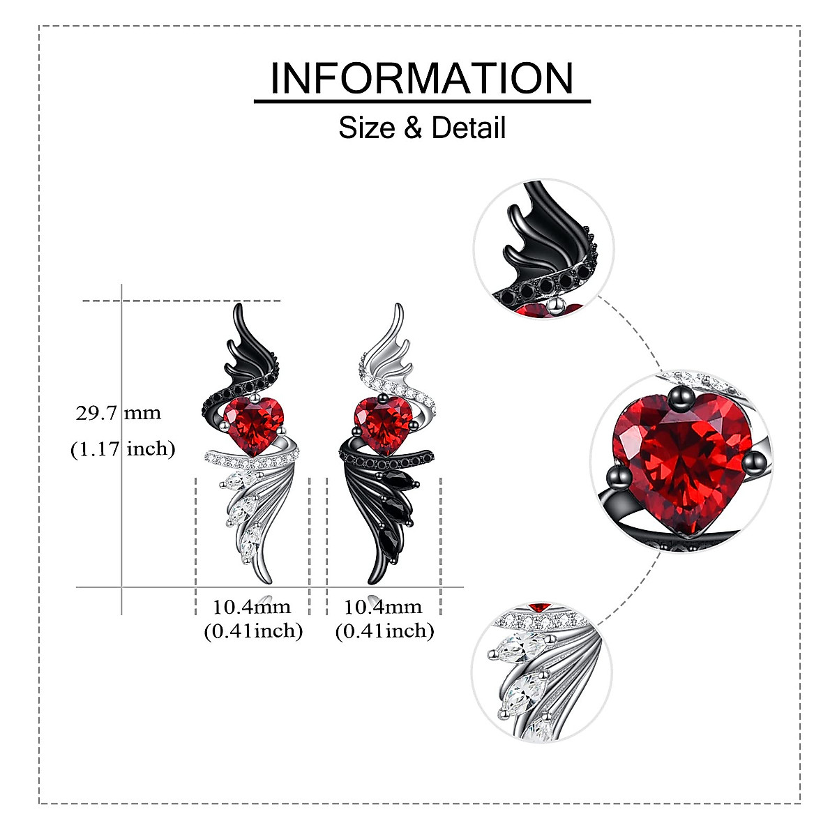 Angel Devil Earrings Sterling Silver Demon Angel Wings Black and White Drop Earrings Birthday Valentine's Day Jewelry Gifts for Women