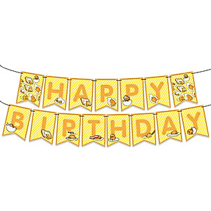 32Pcs Gudetama Birthday Party Supplies Party Favors Set For Kids Gudetama Cake Topper Cupcake Toppers Banner Balloons For Gudetama Birthday Party Decorations