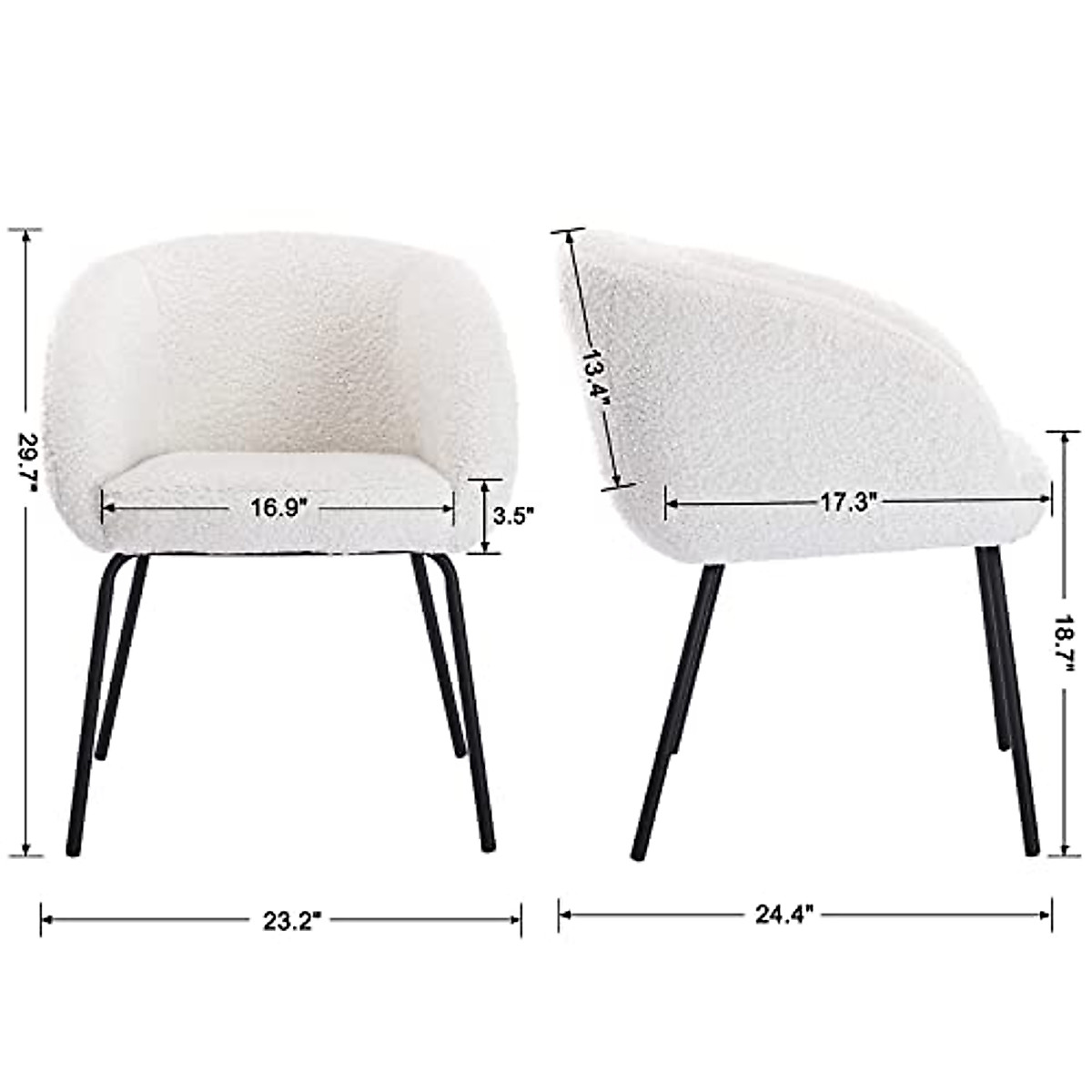 DUOMAY Modern Faux Fur White Barrel Dining Chair, Upholstered Accent Side Chair Makeup Vanity Chair with Back Living Room Leisure Chair with Black Metal Legs for Bedroom Dining Room