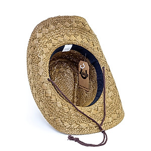 Old Stone Straw Cowboy Cowgirl Hat for Men/Women Unisex Summer Winter Wide Brim Sun Hat Dallas Western Style for Safari Fishing Beach Golf Hiking Multipurpose,Jess Brown