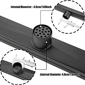 24 inch Linear Shower Drain with Removable Square Hole Panel by Using 304 Stainless Steel Process, Linear Drain Equipped with Adjustable Feet and Hair Strainer（Matte Black Color）