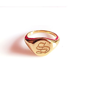 Sterling Silver Old English Initial Signet Ring - Custom Initials Letter Ring- Signet Ring For Women- Gothic Font Ring- Old English Font Ring, Yellow