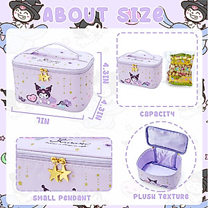 Ku-ro-mi Travel Cosmetic Bag PU Travel Toiletry Bag Makeup Accessories Mirror, Large Capacity Cartoon Cosmetic Pouch Makeup Bag with Zipper, Storage Bags Makeup Pouch for Women Girls