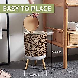 IBPNKFAZ89 Small Trash Can with Lid Leopard Seamless Classic Print The Skin of a Wild cat Fashion Garbage Bin Wood Waste Bin Press Cover Round Wastebasket for Bathroom Bedroom Kitchen 7L/1.8 Gallon