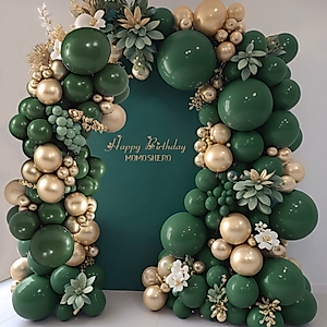 MOMOSHERO 137Pcs Green and Gold Balloons Arch Garland Kit, Dark Emerald Green Hunter Forest Sage Green Metallic Gold Balloon for Birthday Wedding Christmas Jungle Safari Baby Shower Party Decorations