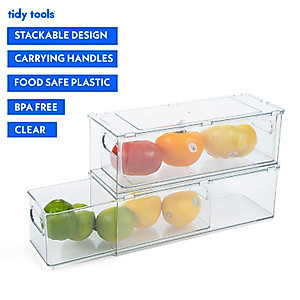 Tidy Tools Clear Refrigerator Organizer Bins For Pantry Organization and Food Storage, Stackable Plastic Storage Bins With Pull-Out Drawer – Kitchen and Pantry Storage Containers, 2 Pack