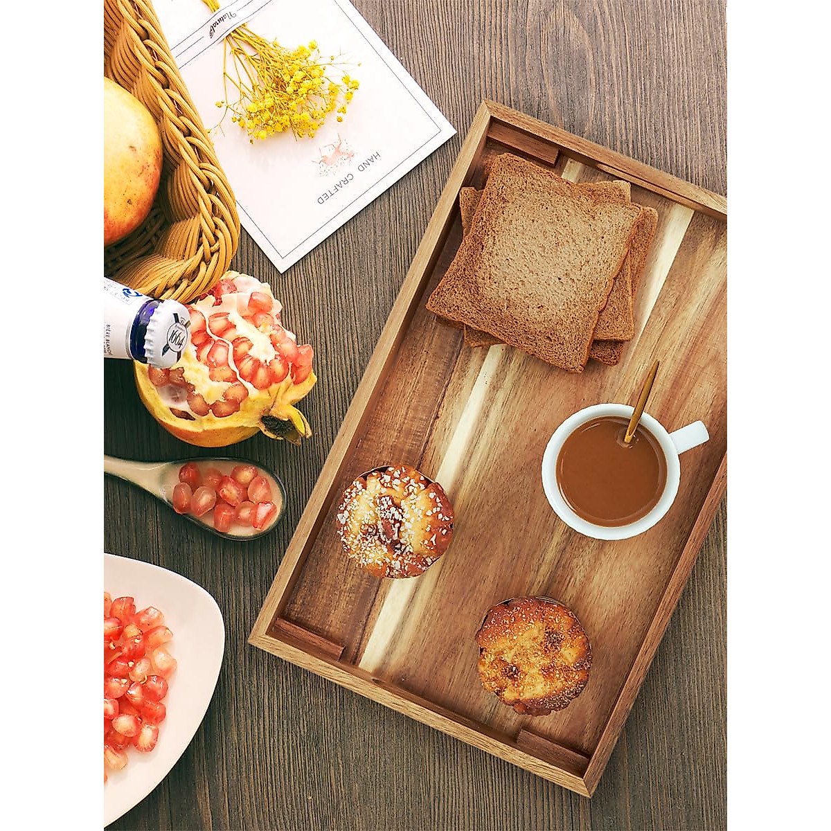 Nuvograin Wood Bread Cutting Board, Bread slicer,Crumb Tray with holder,Bread Serving Tray for Kitchen,Color combination design,Bread, Cake, Bagels, 9.53” Wide x 1.46"Tall