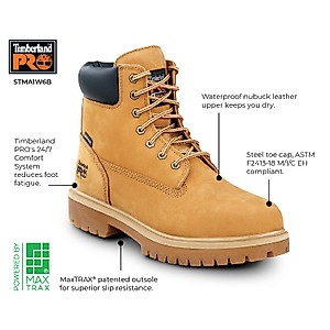 Timberland PRO 6IN Direct Attach Men's, Wheat, Steel Toe, EH, MaxTRAX Slip Resistant, WP Boot (11.0 W)