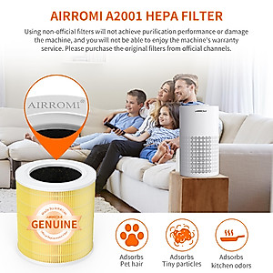 AIRROMI A2001 HEPA Air Purifier Replacement Filter: Original 3-in-1 Filter, Removes 99.97% of 0.3 Micron Particles, Yellow Activated Carbon Filter - Pets & Allergen Specific 1 Pack