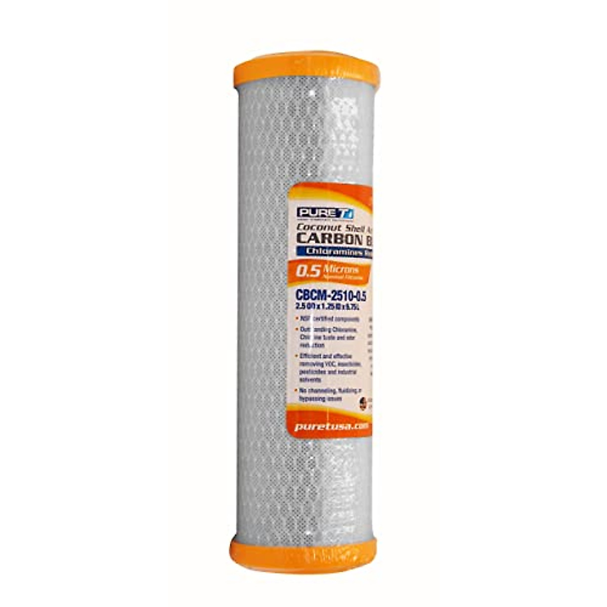 PureT CBCM-2510-0.5, 10x2.5" Chloramine Reduction Water Filter - NSF Certified - Carbon Block Chloramine Reduction Filter (.5 u Micron Rated)