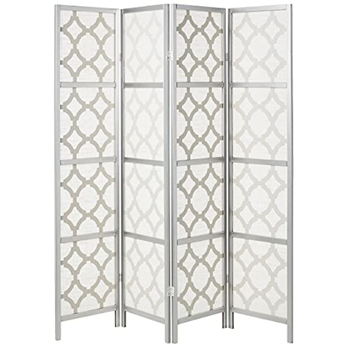 Roundhill Furniture Quarterfoil Infused Diamond Design 4-Panel Room Divider, Silver