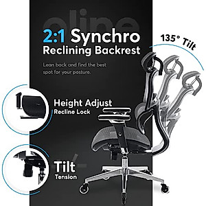 Oline ErgoPro Ergonomic Office Chair - Rolling Desk Chair with 4D Adjustable Armrest, 3D Lumbar Support and Blade Wheels - Mesh Computer Chair, Gaming Chairs, Executive Swivel Chair (Black)