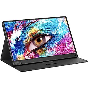 PONKLOIE Portable Monitor for Laptop 15.6” FHD 1080P Laptop Monitor, External Screen Computer Display with Speakers USB C HDMI Computer Monitor for MacBook Pro PC PS5, Include Smart Cover