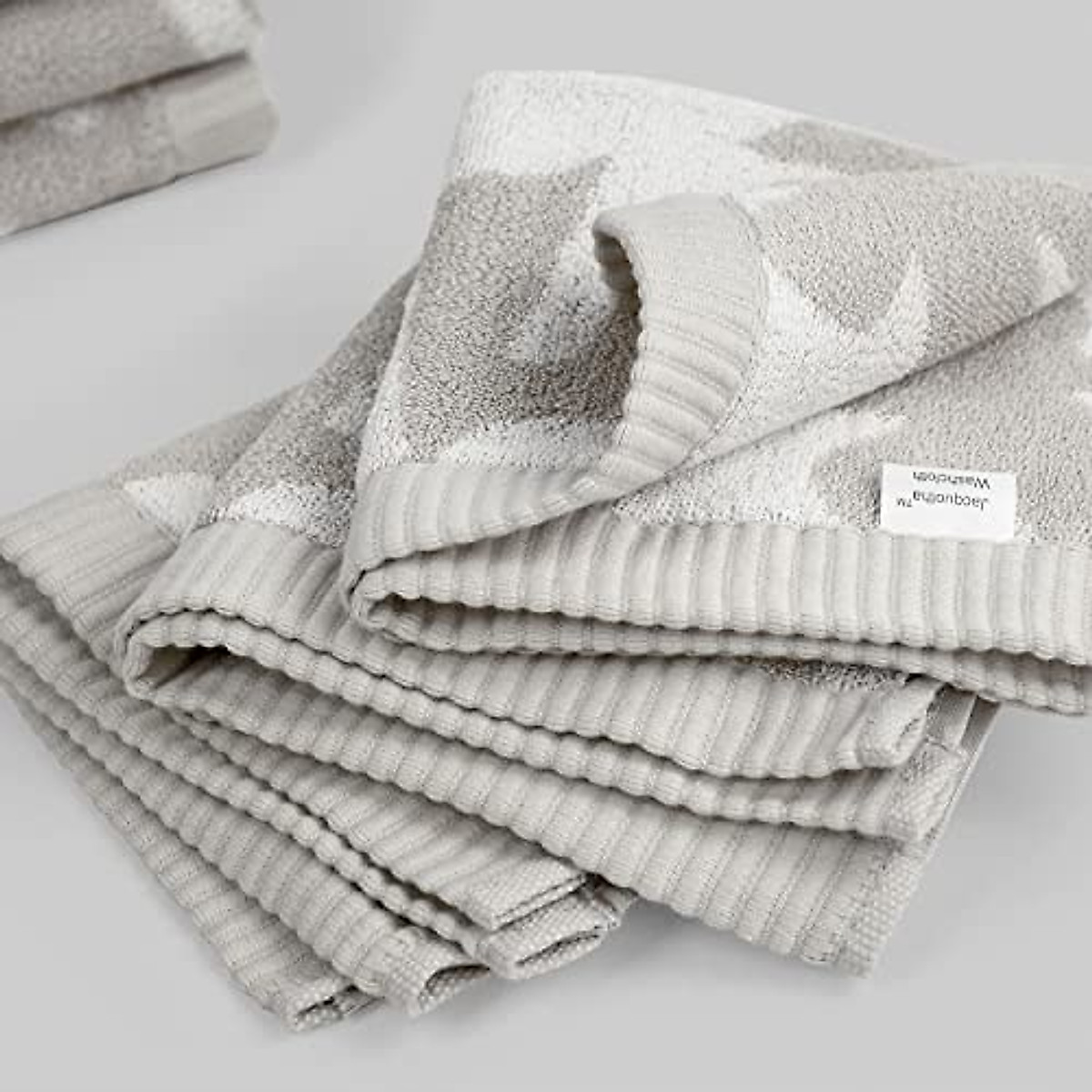 Washcloths 12” x 12”, Highly Absorbent Wash Cloths for Your Body, Four Leaf Clover Wash Clothes for Bathroom Spa (Light Gray), 12 Pack