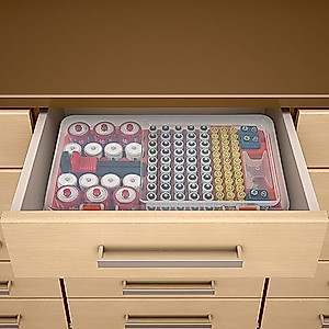 Battery Organizer Storage Case with Tester Checker. Batteries Holder Box Container for 120+ AA AAA 9V C D Lithium CR2025 CR1632 CR2032 Coin Cell Battery with Wall-Mounted Design -Orange