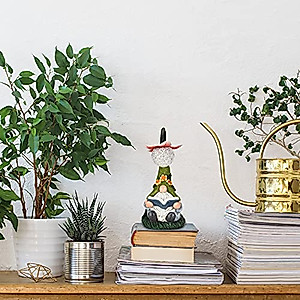 E.SUN CRAFT, Solar Garden Gnome Resin Gnomes Figurine Reading Book with a Solar Powered LED Flower Light Outdoor Summer Autumn Decorations for Patio Yard Lawn Porch Pond Green Hat