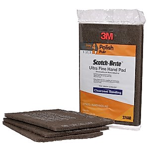 Scotch-Brite Ultra Fine Grade 7448 Hand Pad, Pack of 3, 6 in x 9 in Hand Pads, Nonwoven Silicon Carbide, Surface Preparation, Scuffing, and Cleaning, Gray