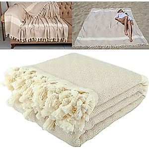 DEMMEX 2022-90x82 Inches XXXL Turkish Cotton Multipurpose Blanket, Throw Blanket Bedspread, Beach Picnic Blanket 3lb (Beige)