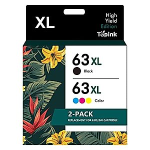 63XL Ink Cartridge Combo Pack Compatible for HP63 HP Ink 63 Black XL HP Printer Ink Cartridges for HP Envy 4520 4512 4516; Officejet 5252 3830 3833 4655 5255 Printer(1 Black, 1 Color)