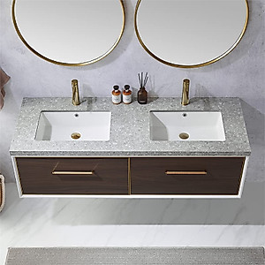 VINNOVA Caparroso 60" Grey Sintered Stone Single Sink Bath Vanity Dark Walnut w/Mirror